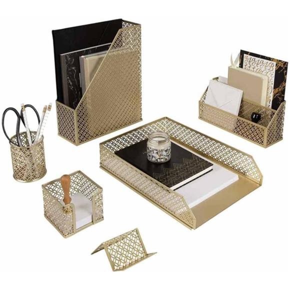 Storage & Organization | 6 Piece Cute Gold Desk Organizer Set Desk ...